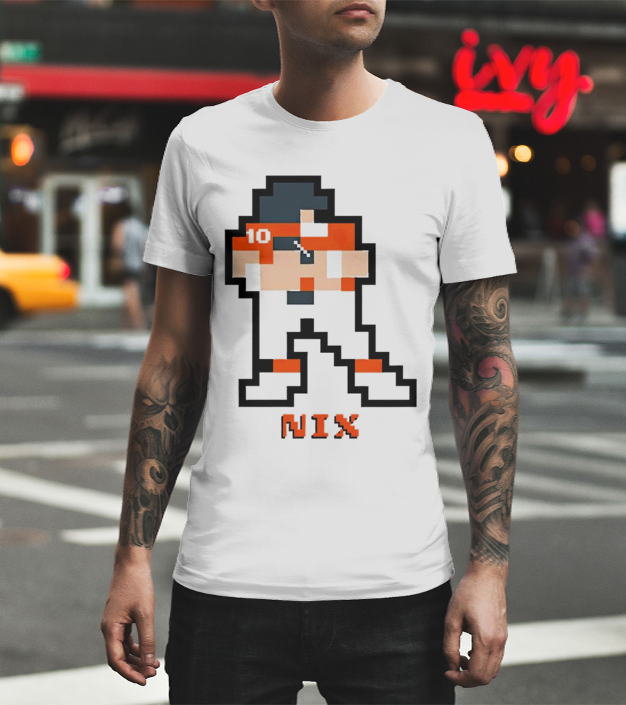 Bo Nix 8-Bit Pixel Art 10 Block Figure T-Shirt