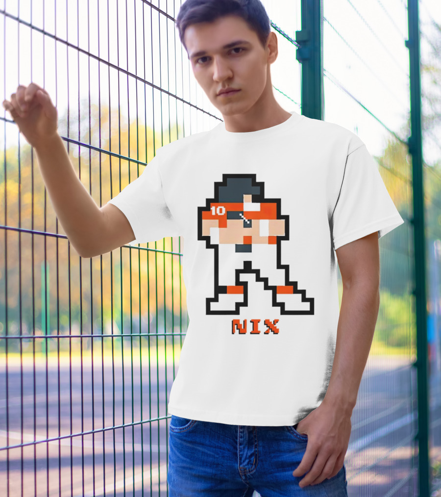Bo Nix 8-Bit Pixel Art 10 Block Figure T-Shirt