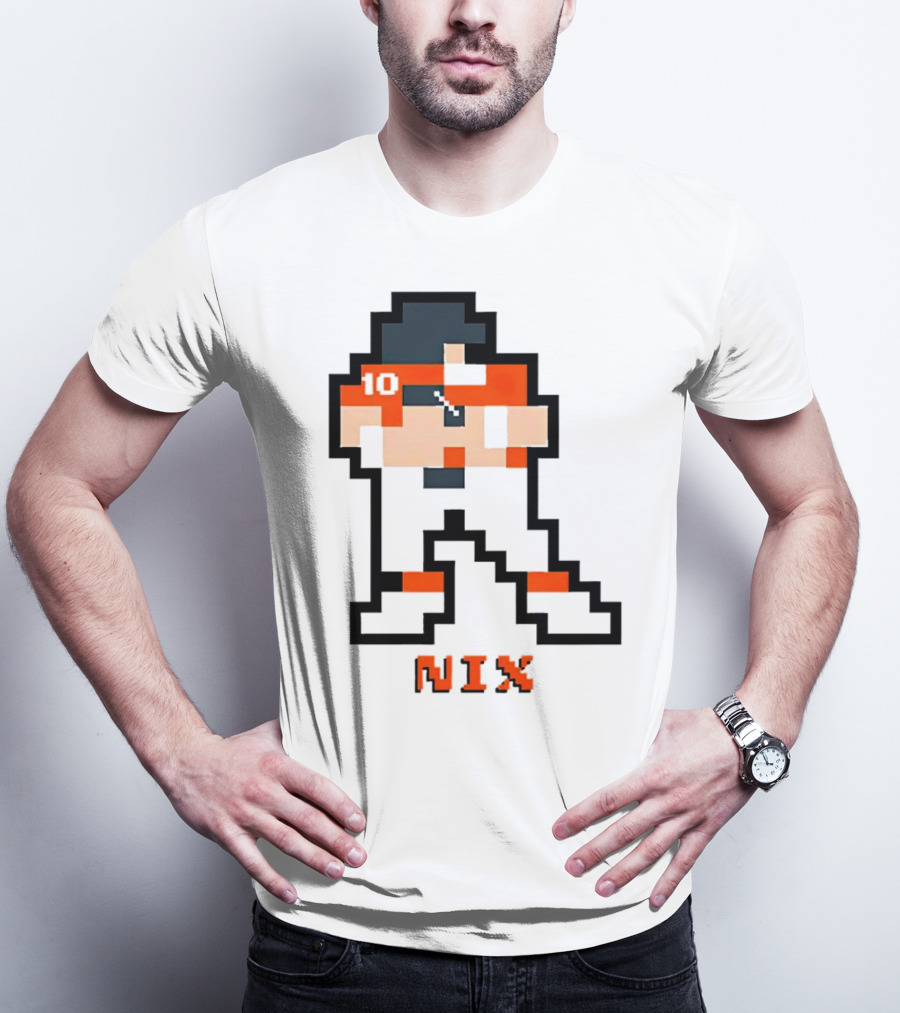 Bo Nix 8-Bit Pixel Art 10 Block Figure T-Shirt