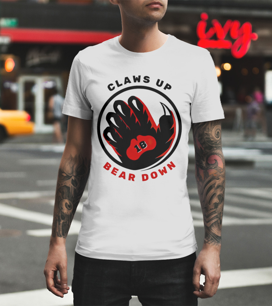 Claws Up Bear Down 18 Caleb Williams Chicago Bears T-Shirt