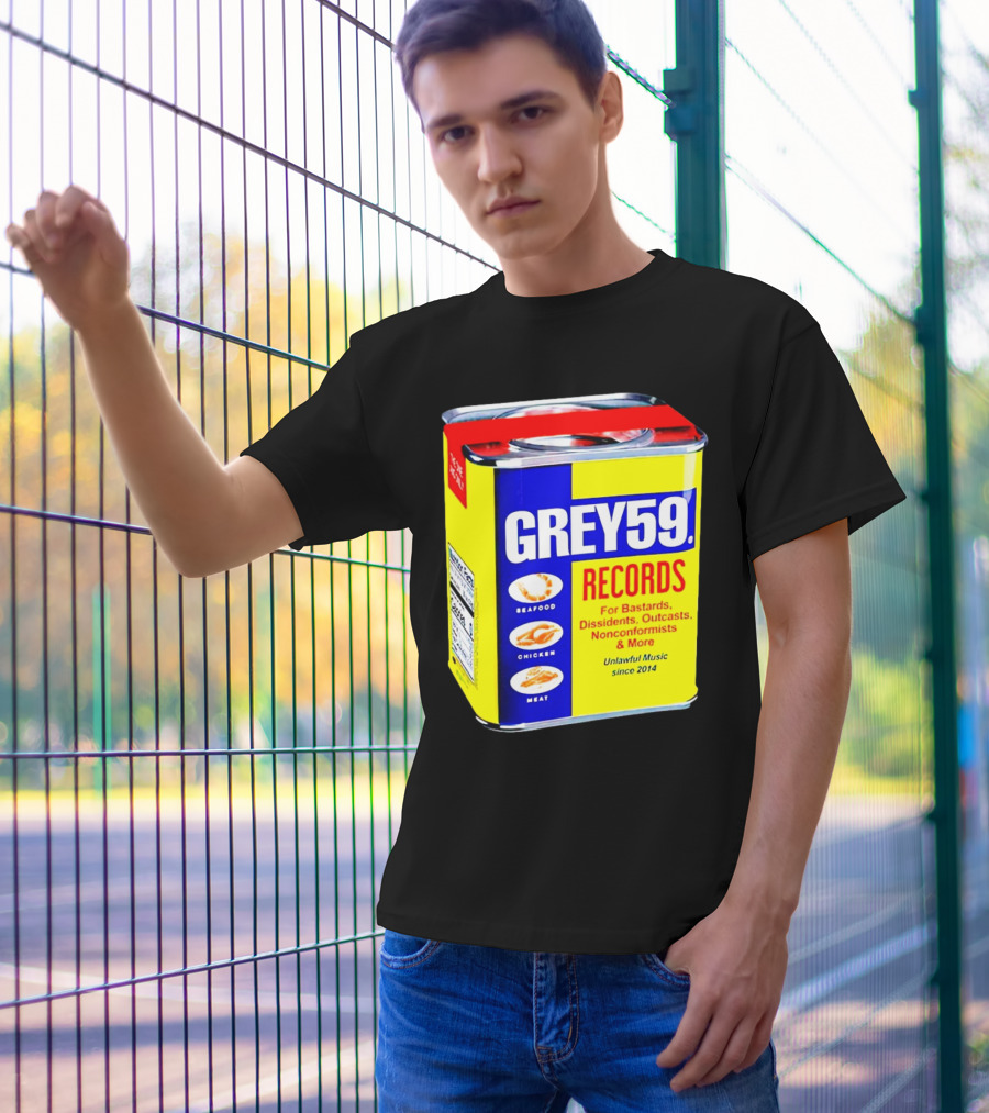 Grey59 Records Unlawful Music Nonconformists Seafood Chicken Meat Can T-Shirt