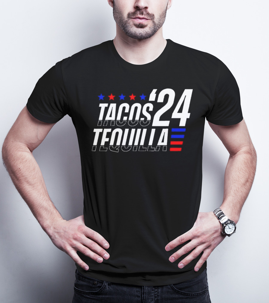 Tacos Tequila 24 Stars Red Blue T-Shirt