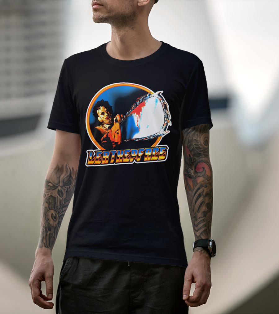 Texas Chainsaw Massacre Leatherface Vintage Horror Chrome Chainsaw T-Shirt