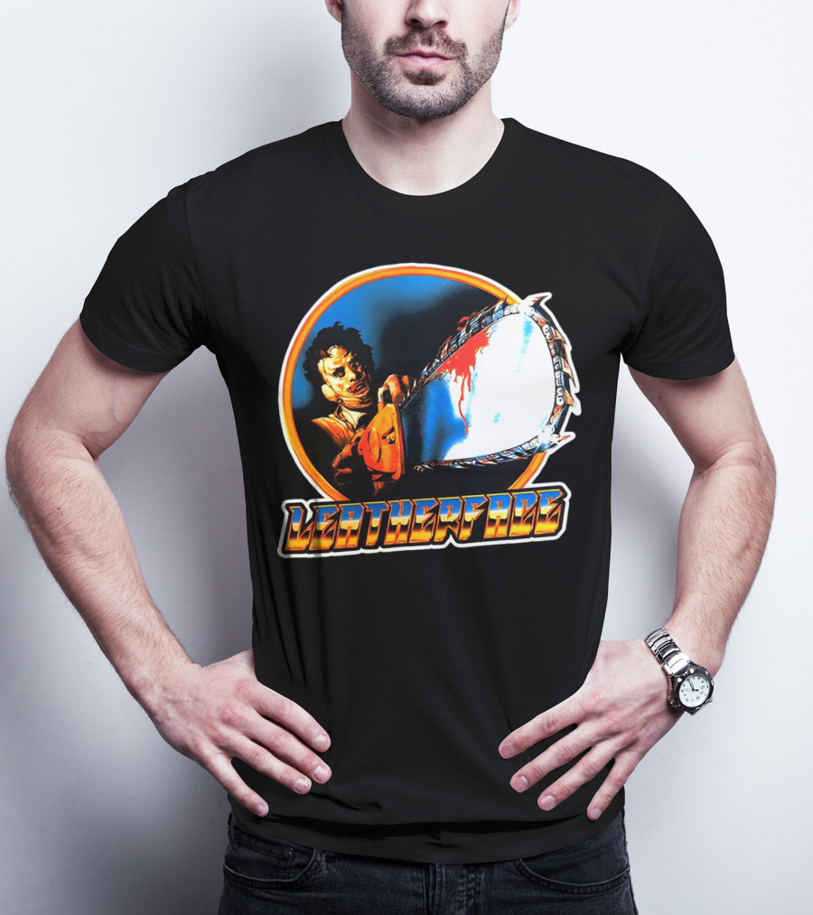 Texas Chainsaw Massacre Leatherface Vintage Horror Chrome Chainsaw T-Shirt