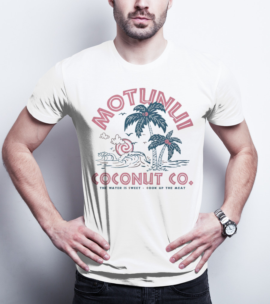 Motunui Coconut Co. The Water Is Sweet Cook Up The Meat Tropical Palm Waves T-Shirt