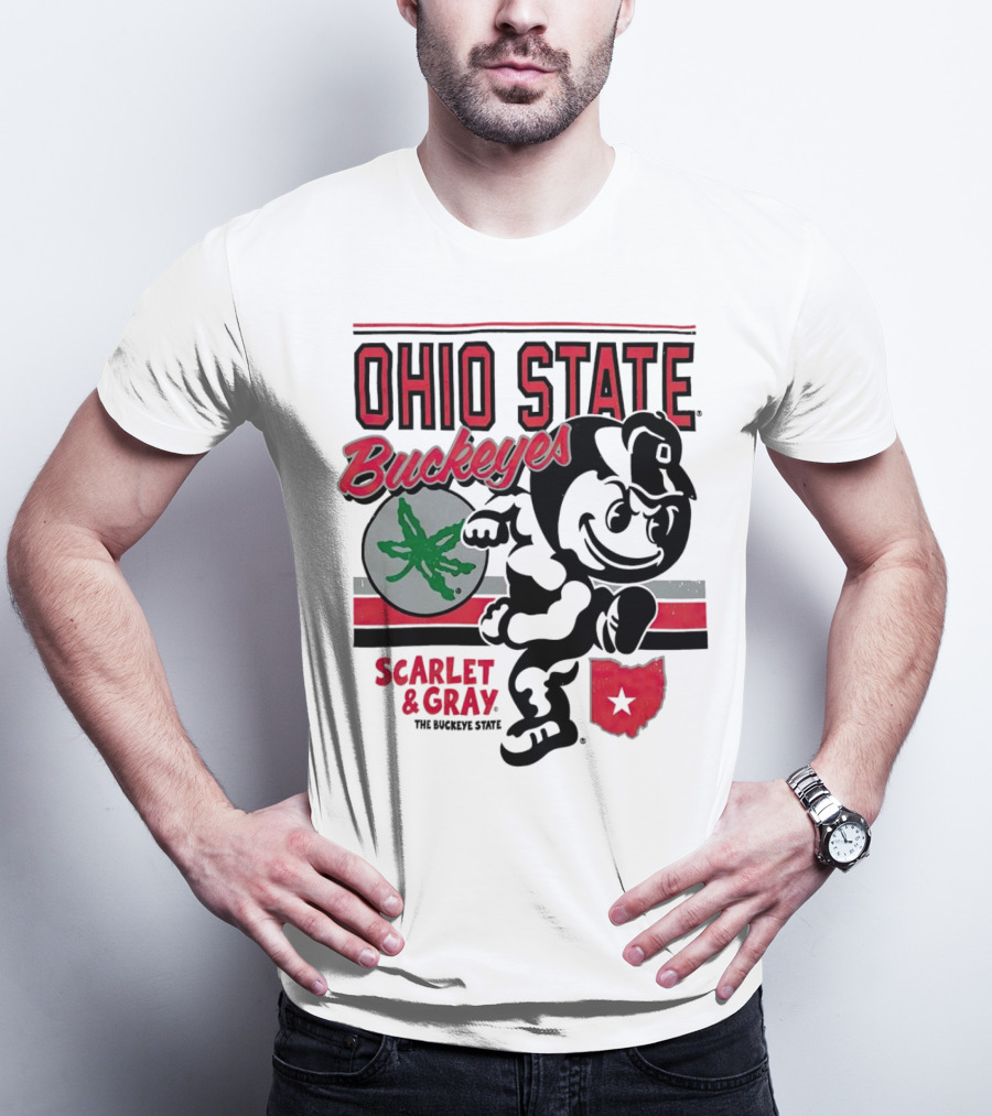 Ohio State Buckeyes Scarlet And Gray Buckeyes State Vintage Style With Script Logo And Buckeye Leaf T-Shirt