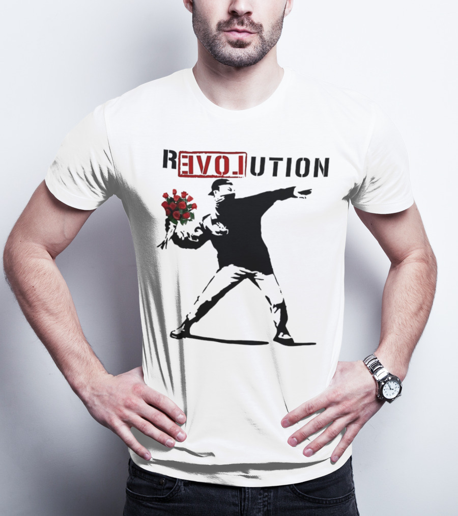 Revolution Rage Flower Thrower Banksy Stencil Roses T-Shirt
