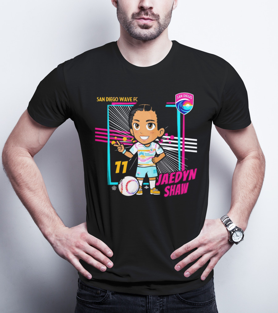 San Diego Wave FC Jaedyn Shaw 11 Chibi Soccer Player With Team Badge T-Shirt