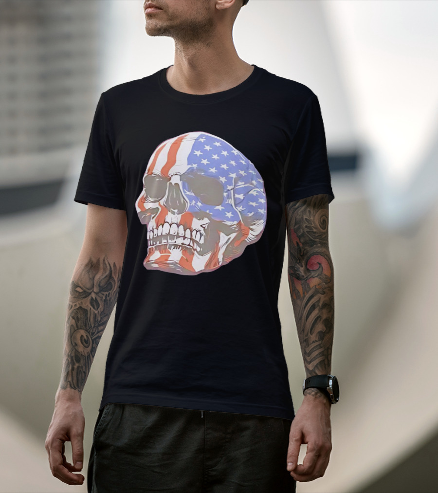 Skull With American Flag T-Shirt