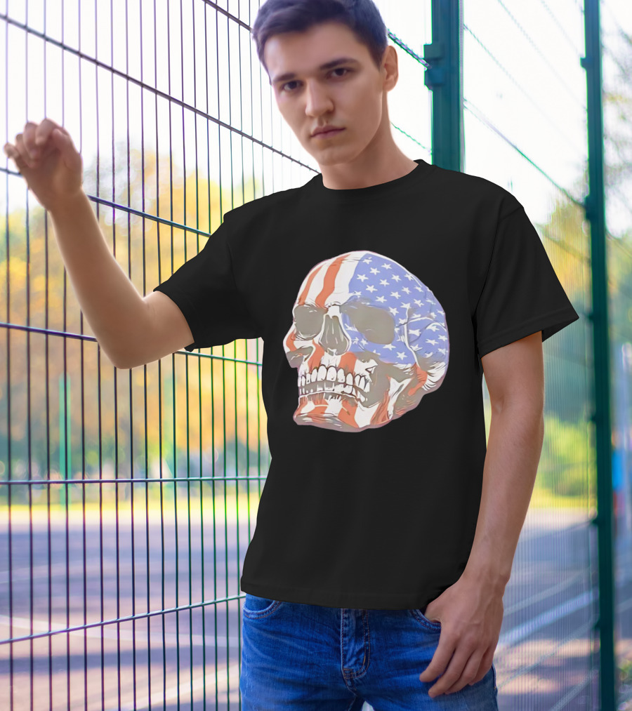 Skull With American Flag T-Shirt