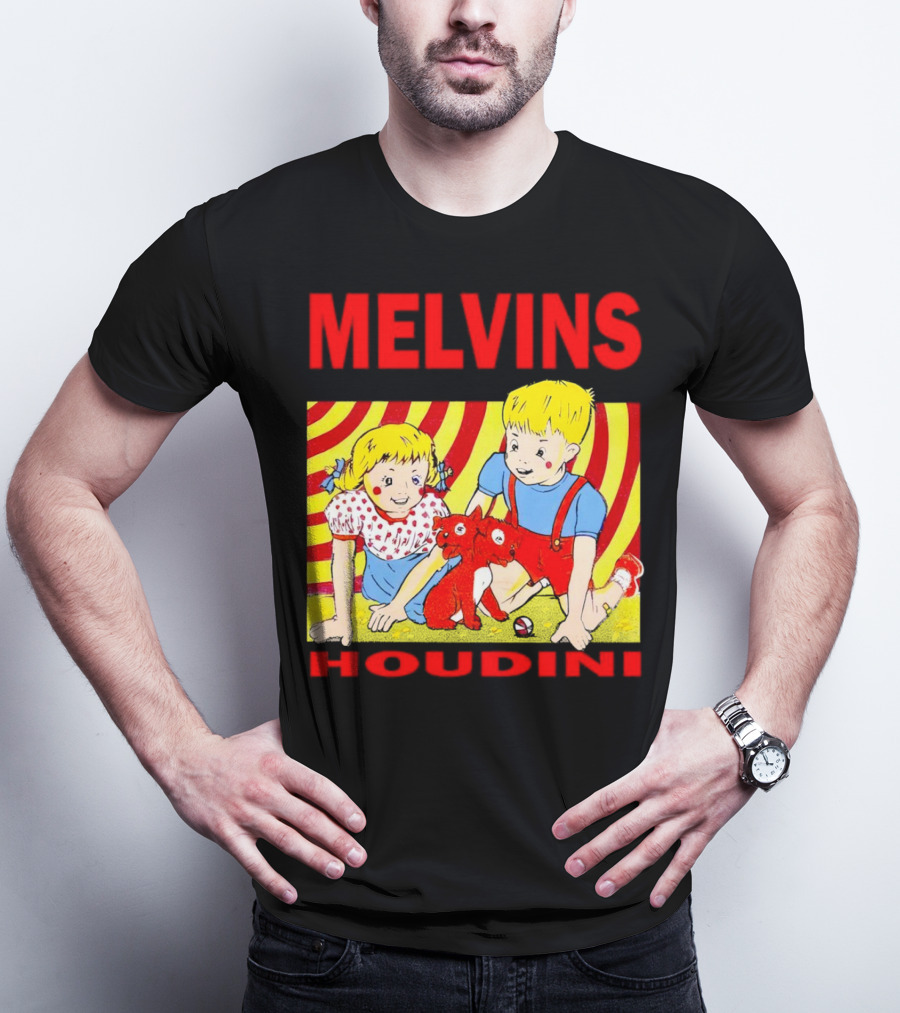 Melvins Houdini Late 00s Jerks Kids With Red Dog And Swirling Red Yellow Background T-Shirt