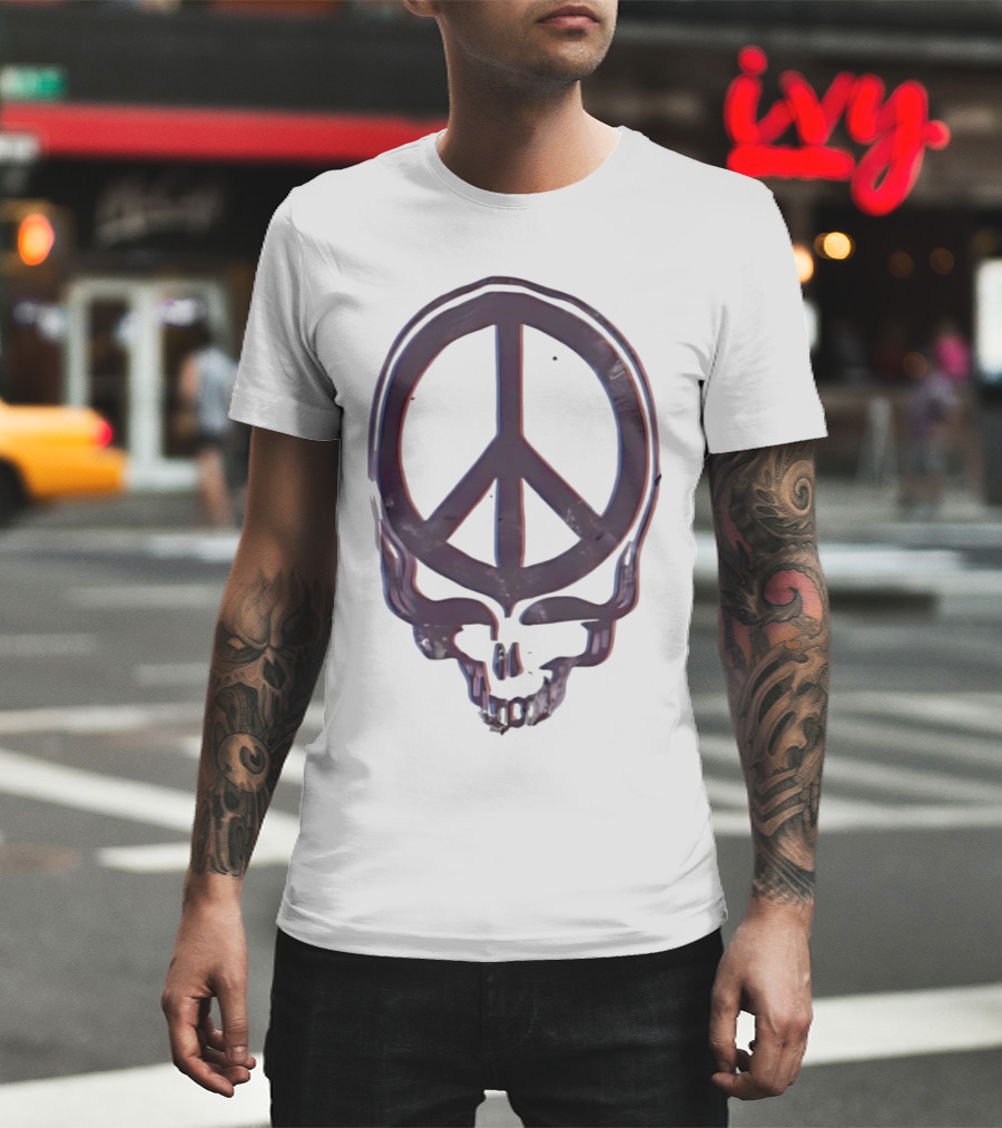 Peace Symbol Within Grateful Dead Skull T-Shirt