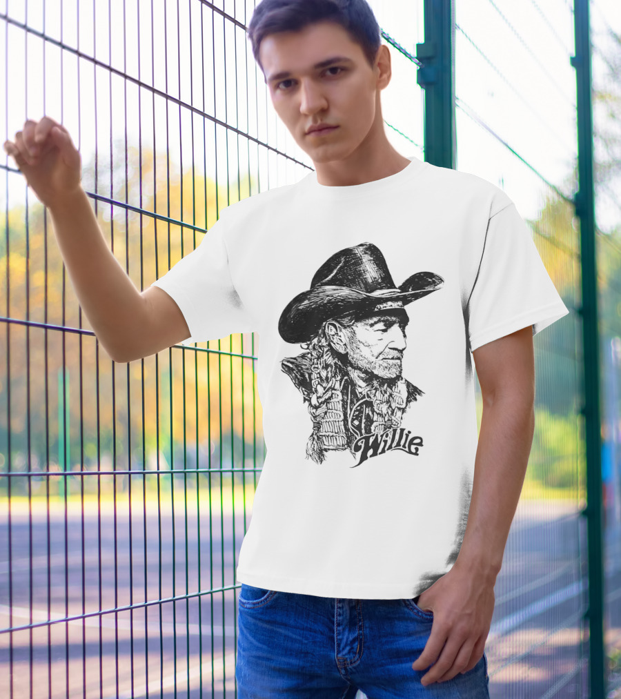 Willie Nelson Cowboy Hat Braid Classic Sketch T-Shirt