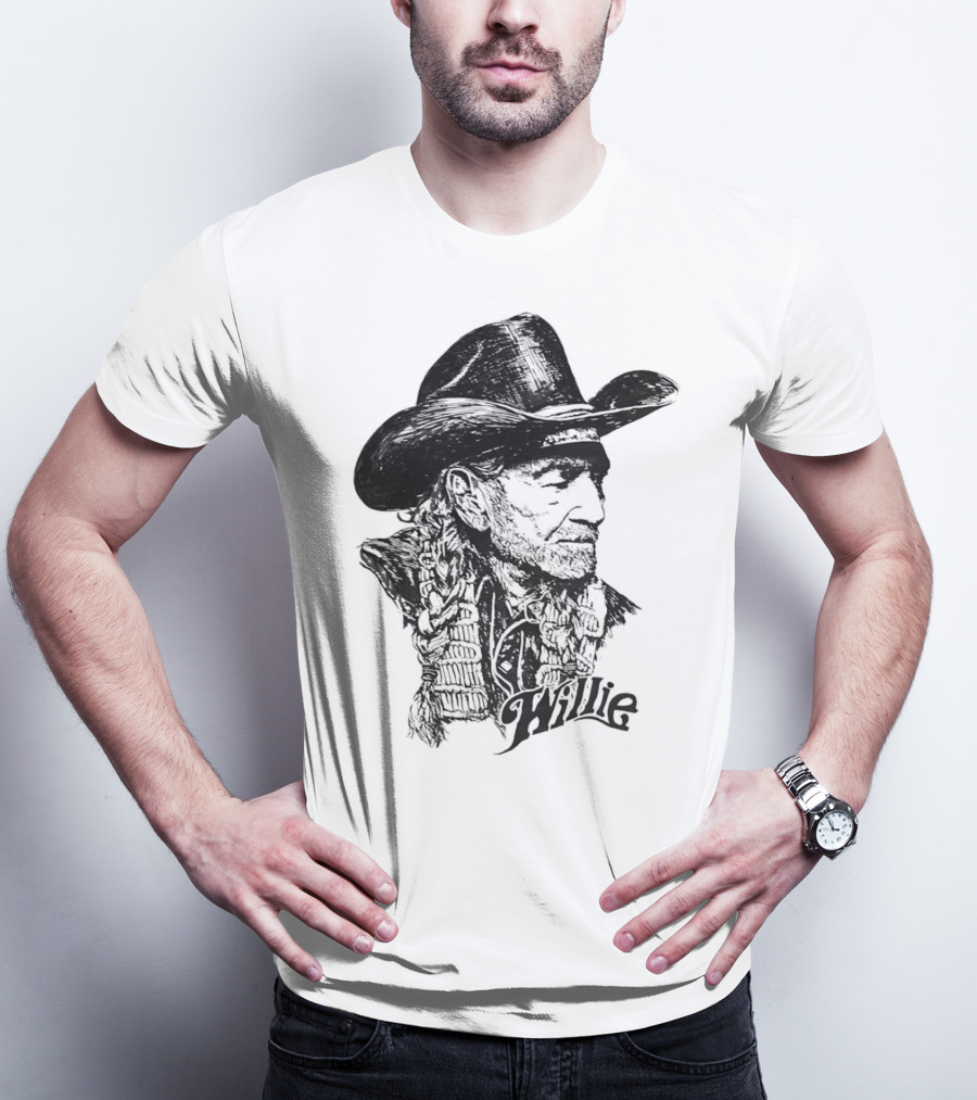 Willie Nelson Cowboy Hat Braid Classic Sketch T-Shirt