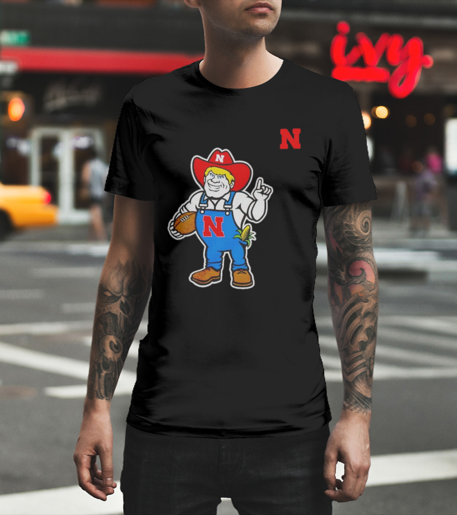 Nebraska Cornhuskers Mascot Holding Football With Corn And N T-Shirt