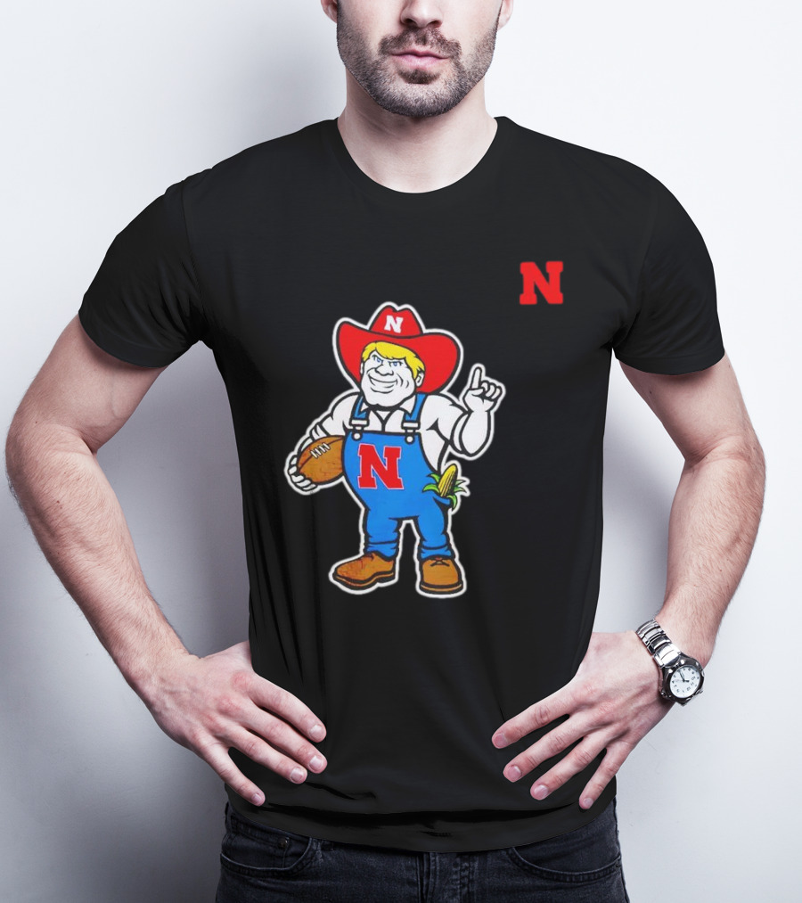 Nebraska Cornhuskers Mascot Holding Football With Corn And N T-Shirt