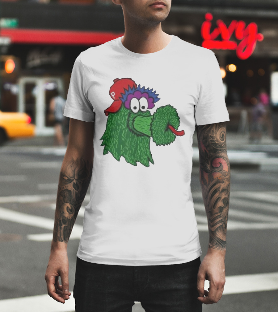 Phillie Phanatic Mascot Philadelphia Phillies Green Creature Red Cap T-Shirt