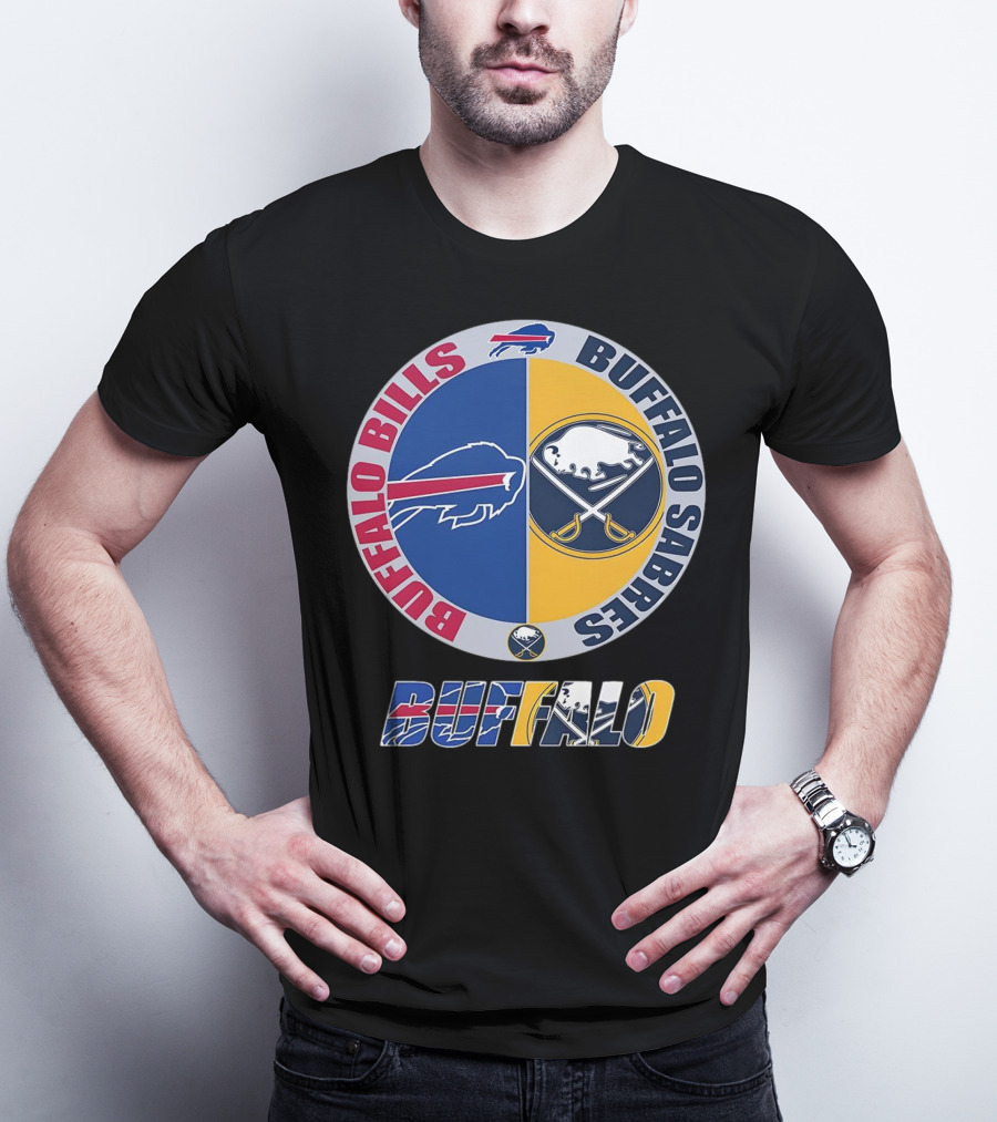 Buffalo Bills Buffalo Sabres Dual Logo Buffalo Text T-Shirt