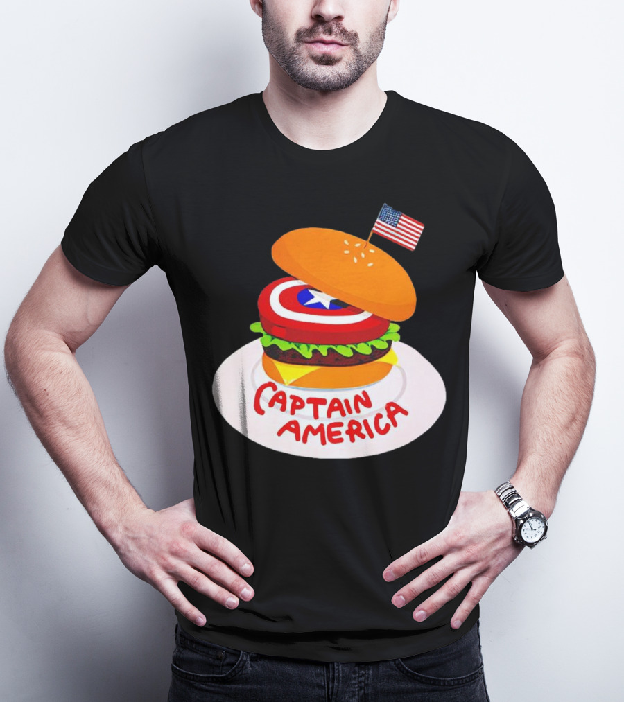 Captain America Burger With Flag And Shield Lettuce Bun T-Shirt