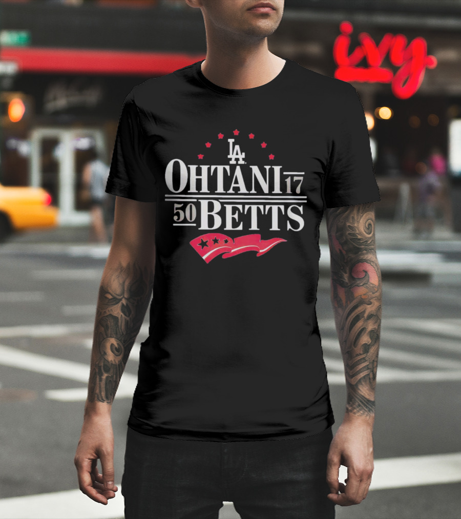 Los Angeles Dodgers Ohtani 17 Betts 50 Stars And LA Flag T-Shirt