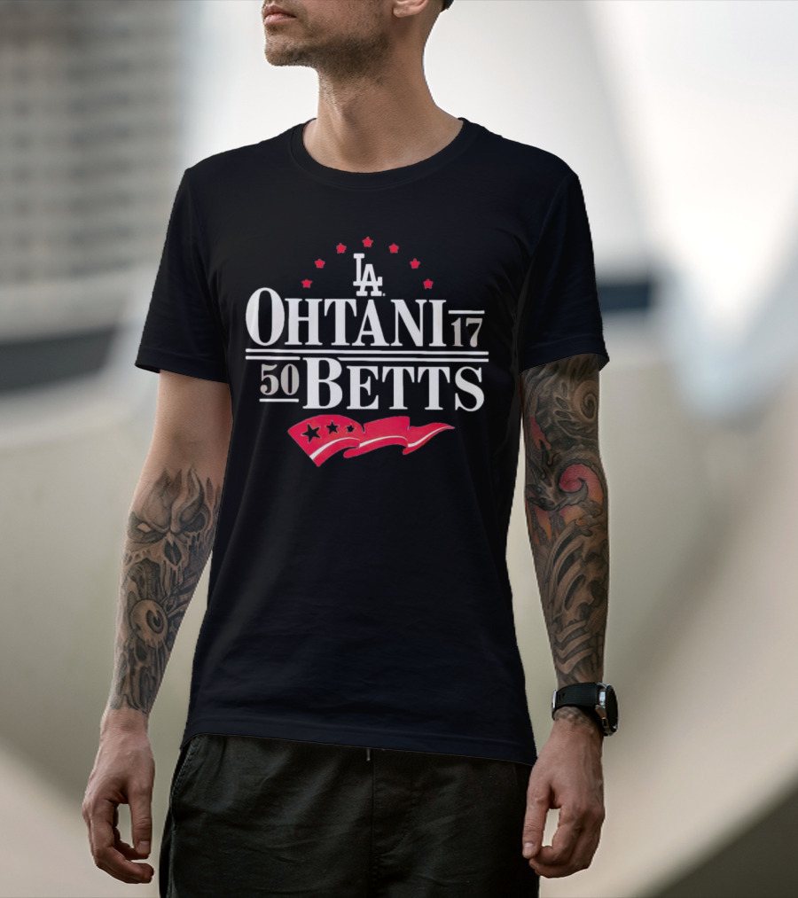 Los Angeles Dodgers Ohtani 17 Betts 50 Stars And LA Flag T-Shirt
