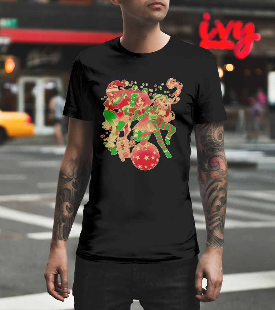 Merry Clownmas Coinbox Festive Characters With Snowflakes And Candy Canes T-Shirt