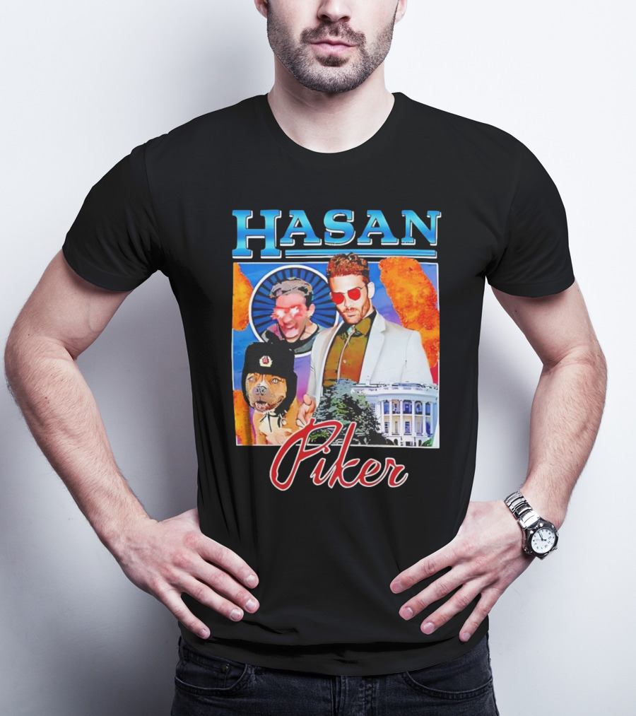 HASAN Piker Sunglasses Red Laser Eyes White House Dog T-Shirt