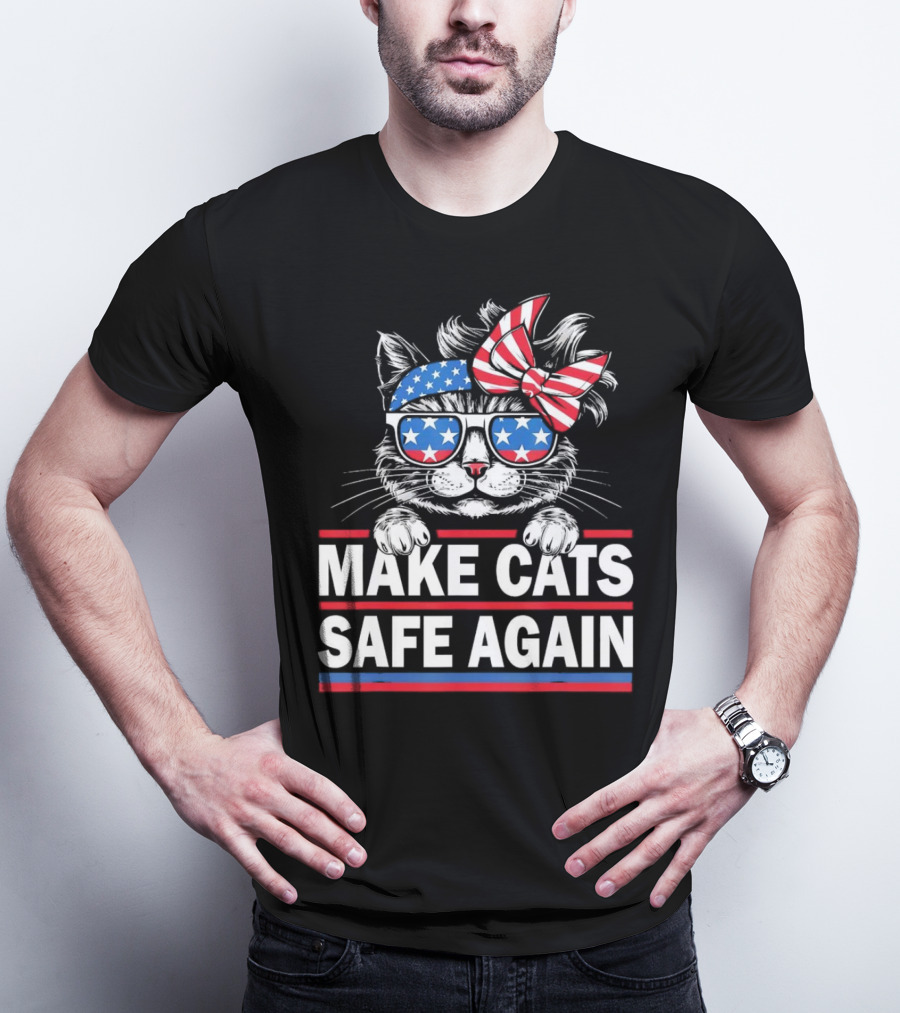 Make Cats Safe Again Funny Cat Lover USA Flag Accessories T-Shirt