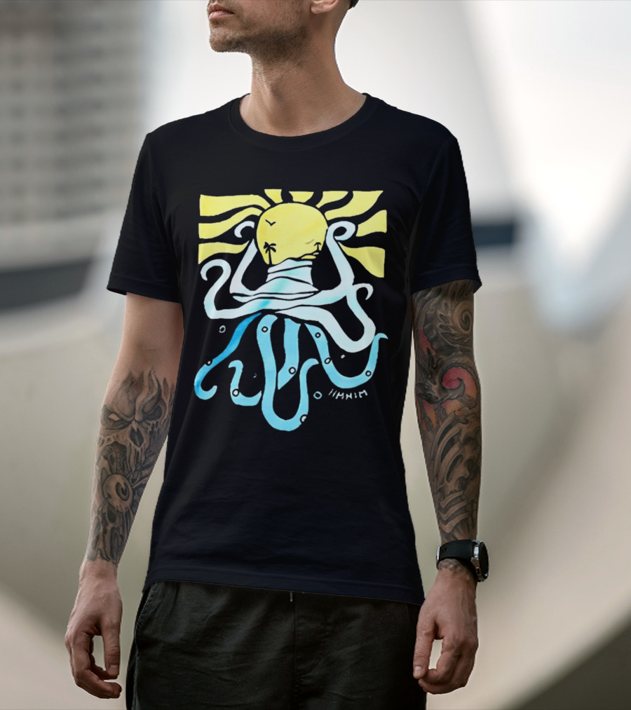 Mark Hoppus Octopus Sun Wave Palm Ocean Scene T-Shirt