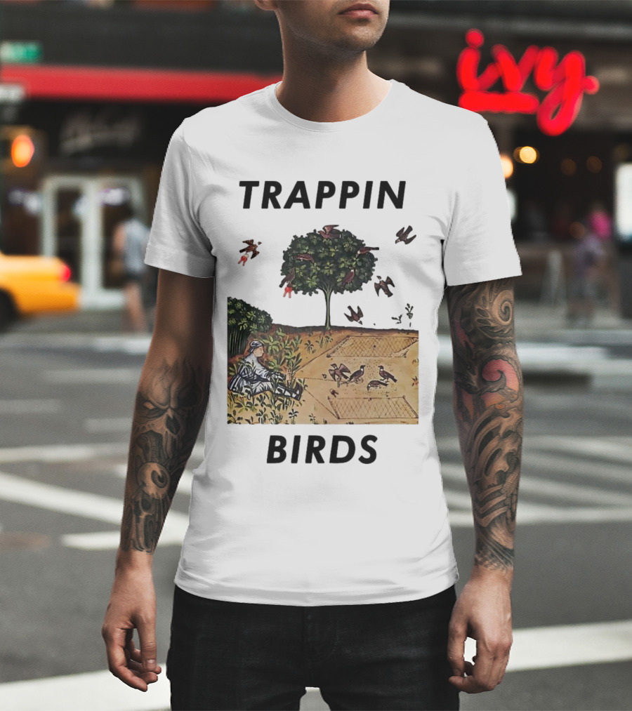 Trappin Birds Retro Medieval Hunting Scene T-Shirt