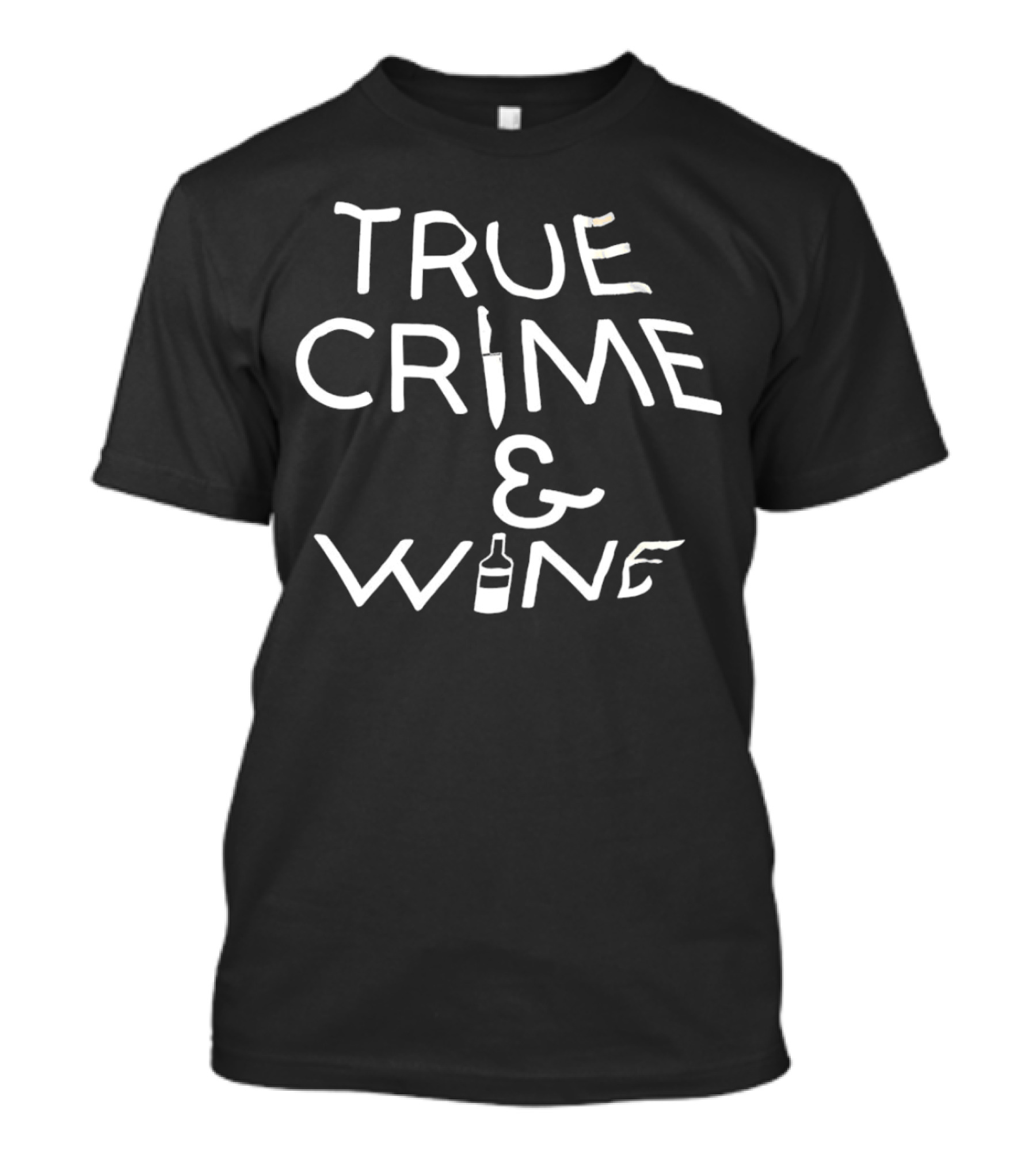 True Crime And Wine Knife And Bottle Motif T-Shirt