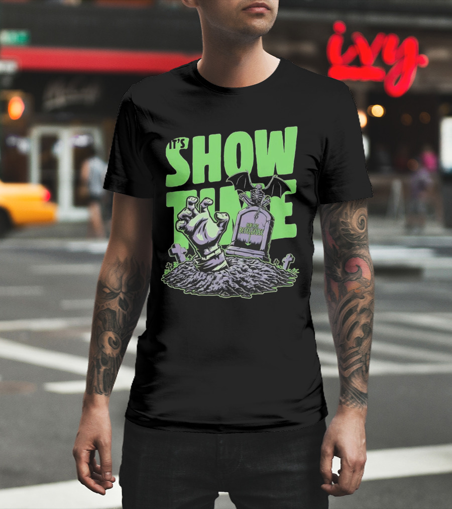 It's Showtime Here Lies Betelgeuse With Skeleton And Tombstone T-Shirt
