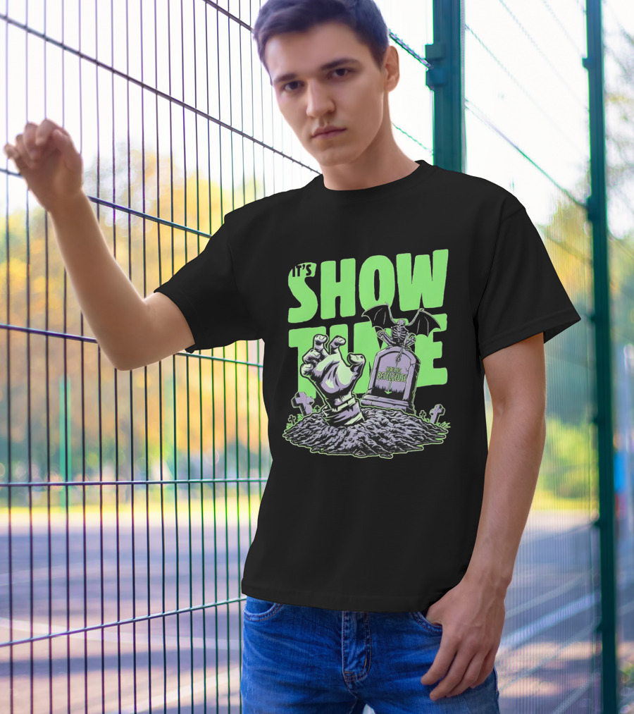 It's Showtime Here Lies Betelgeuse With Skeleton And Tombstone T-Shirt