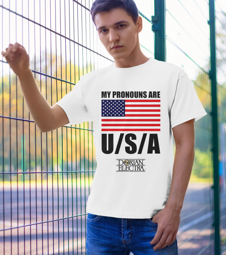 My Pronouns Are USA Dorian Electra American Flag T-Shirt