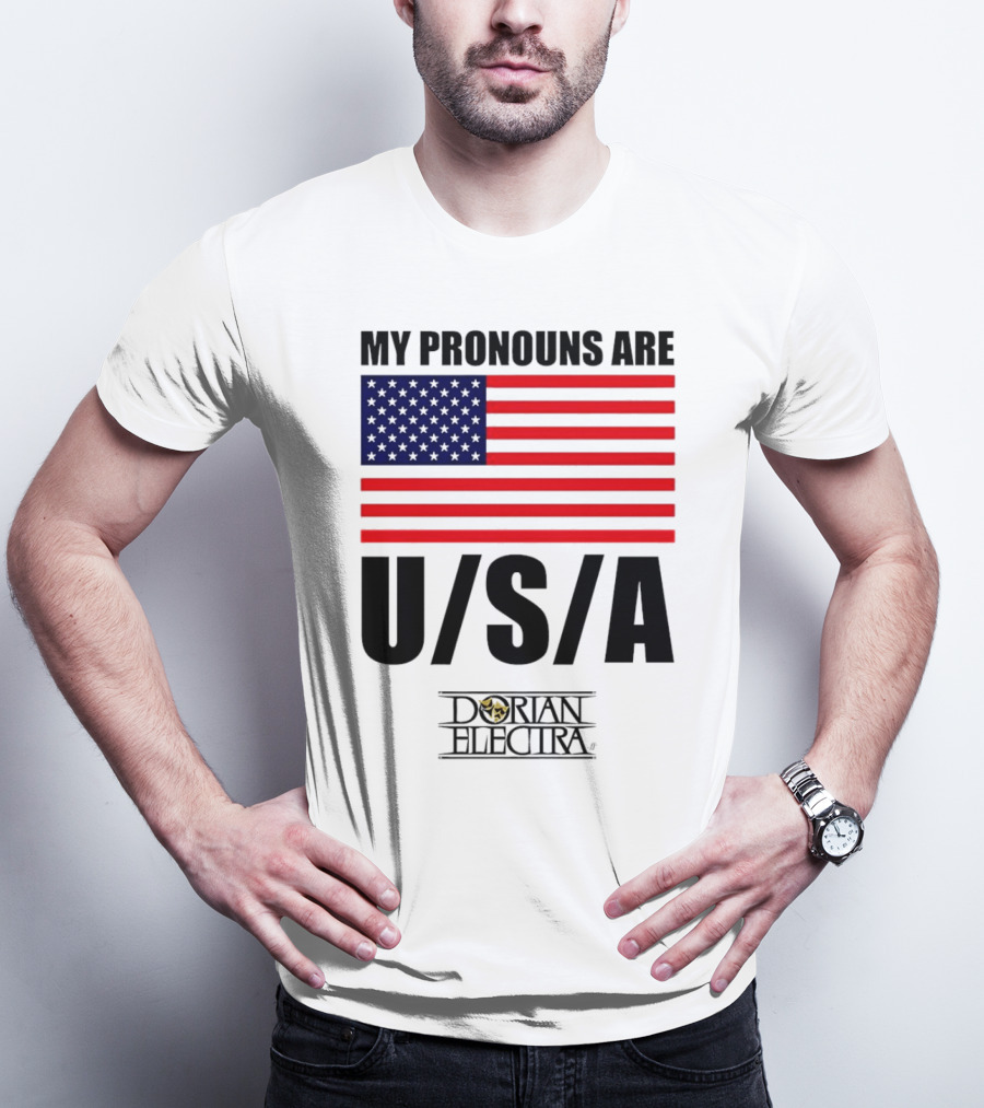 My Pronouns Are USA Dorian Electra American Flag T-Shirt