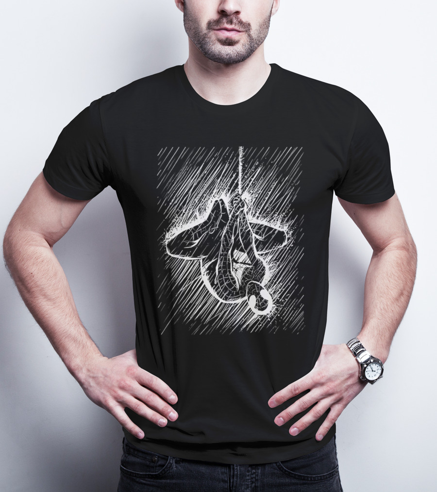 Spider-Man Hanging Upside Down In Heavy Rainstorm Sketch T-Shirt
