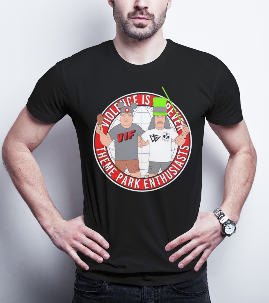 Violence Is Forever Theme Park Enthusiasts VIF Iconic Characters With Lightsaber And Turkey Leg T-Shirt