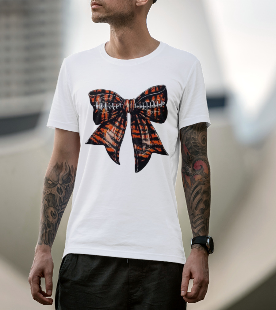 Cincinnati Football Bow Tiger Print Bowtie T-Shirt