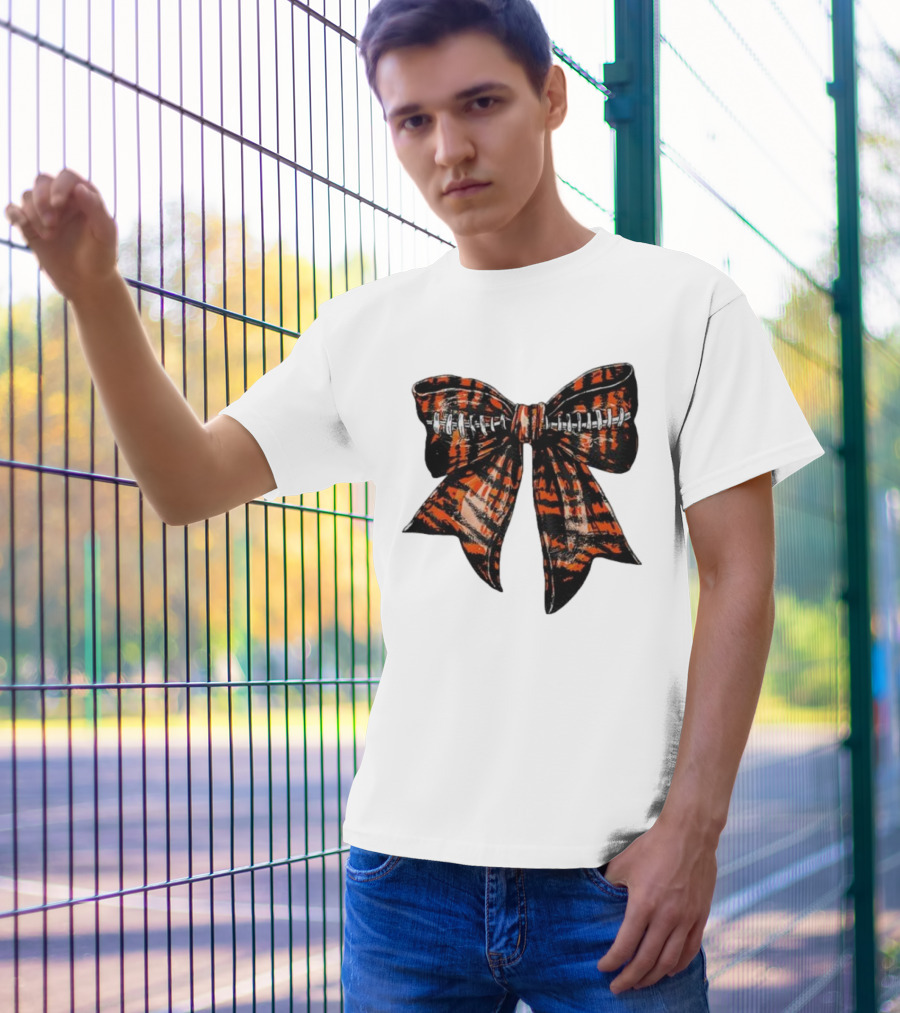 Cincinnati Football Bow Tiger Print Bowtie T-Shirt