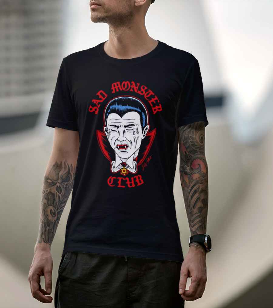 Sad Monster Club Dracula Face Fang Cape Tears T-Shirt