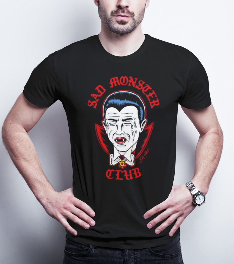 Sad Monster Club Dracula Face Fang Cape Tears T-Shirt