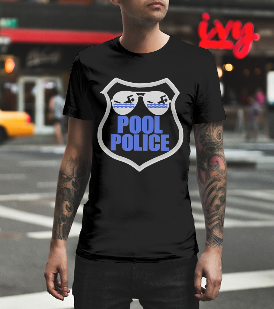 Pool Police Badge With Sunglasses Swimmers T-Shirt