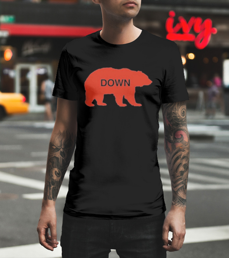 Walking Bear Down Red Bear Silhouette With Text DOWN T-Shirt