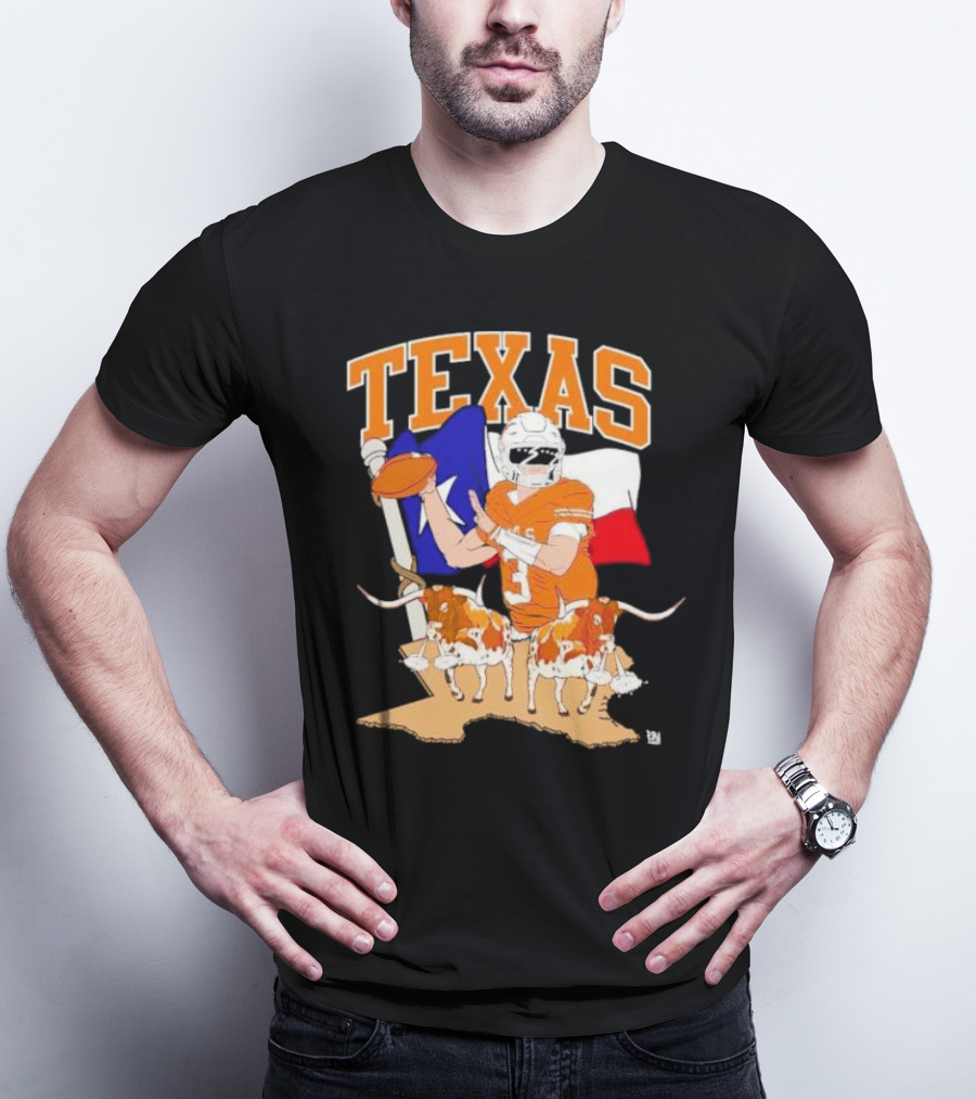 Texas Longhorns Football With Lone Star Flag And Player T-Shirt