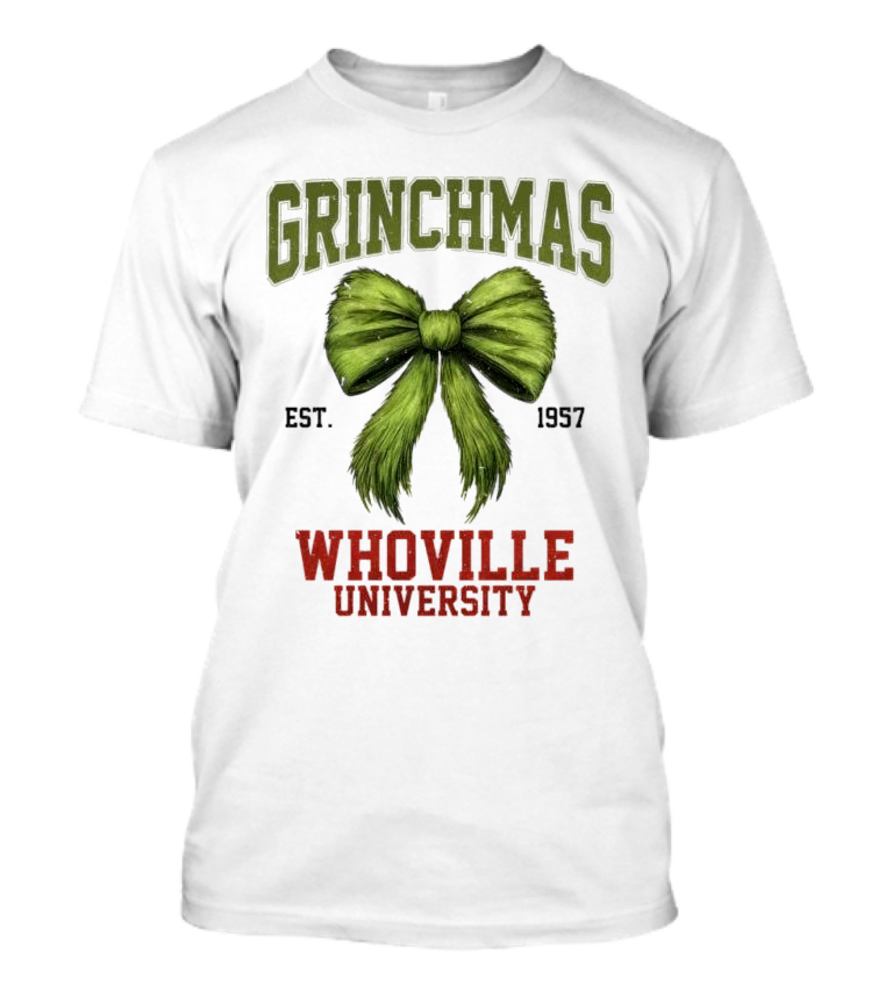 Grinchmas Whoville University Est 1957 Green Bow Emblem T-Shirt