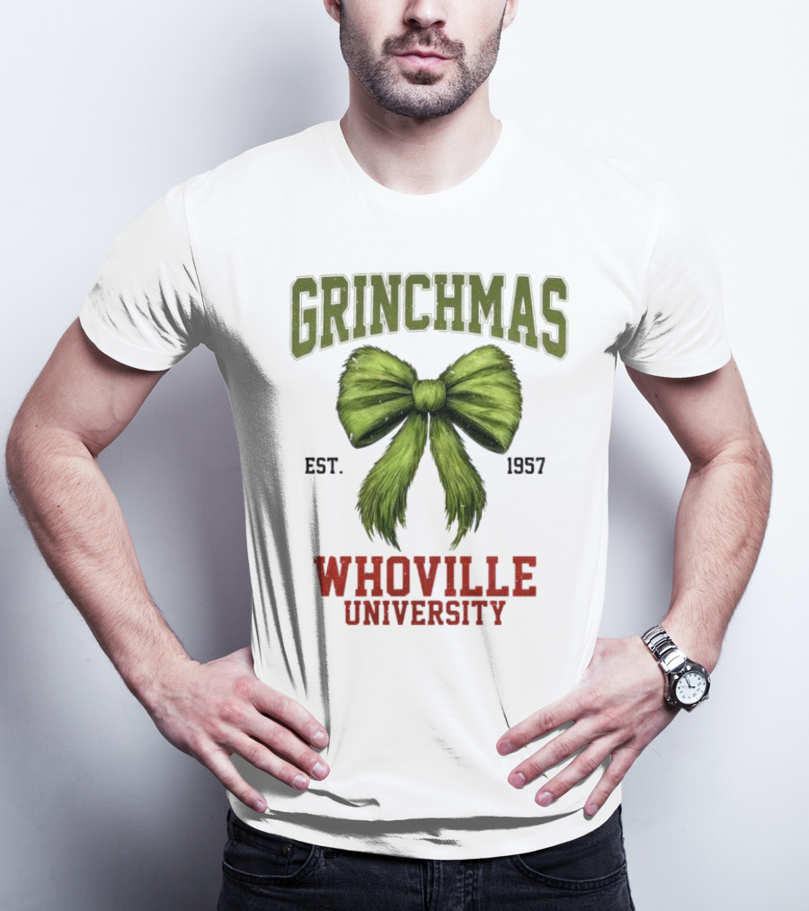 Grinchmas Whoville University Est 1957 Green Bow Emblem T-Shirt