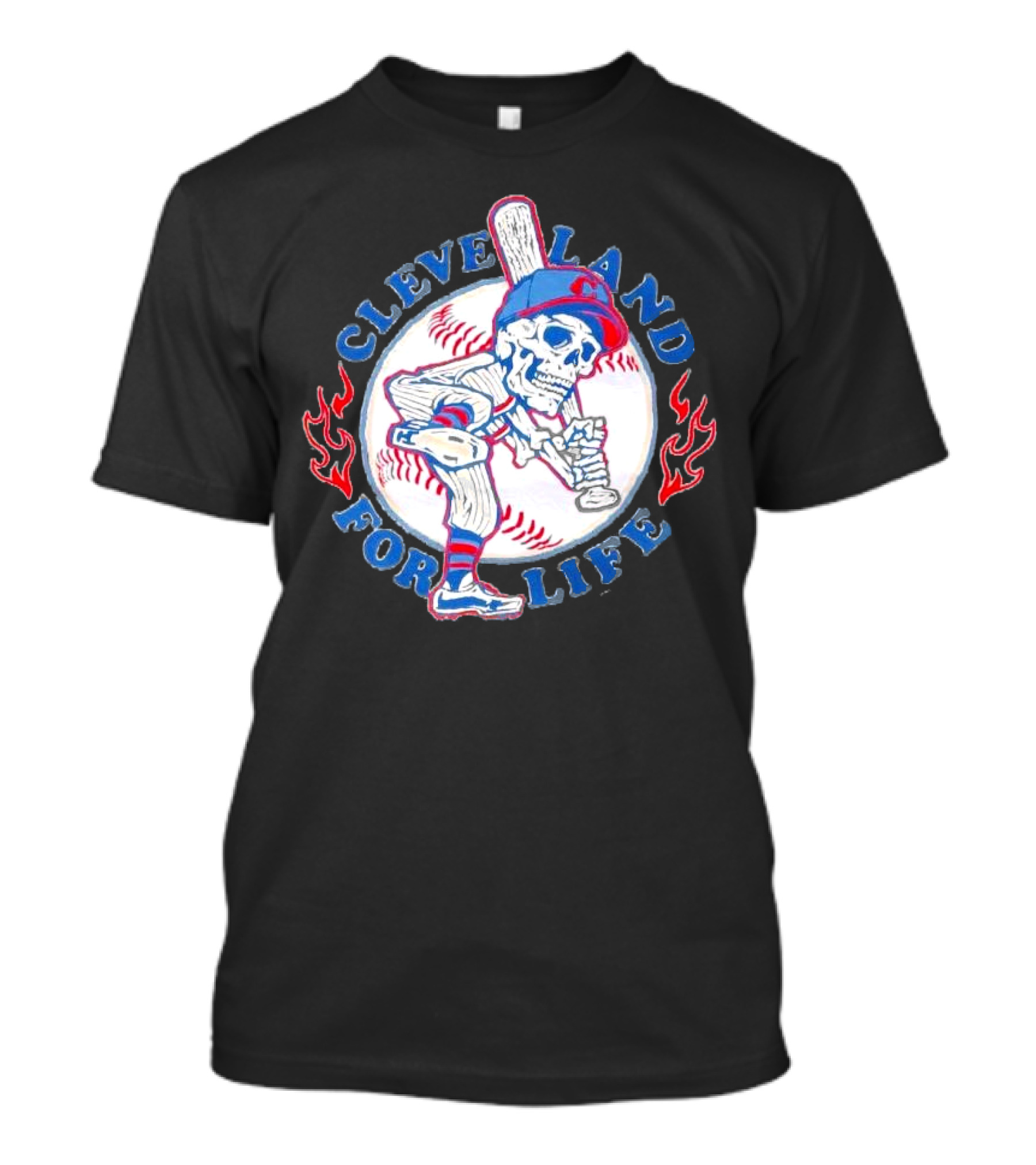 Cleveland Guardians For Life Skeleton Baseball Player Flames T-Shirt