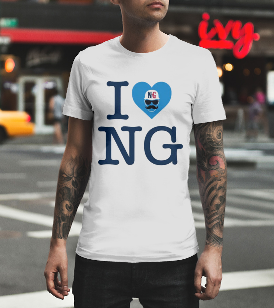 I Love NG Heart Icon With Mustache And Cap T-Shirt