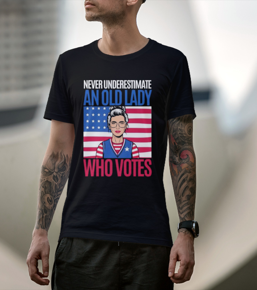 Never Underestimate An Old Lady Who Votes US Flag Iconic T-Shirt