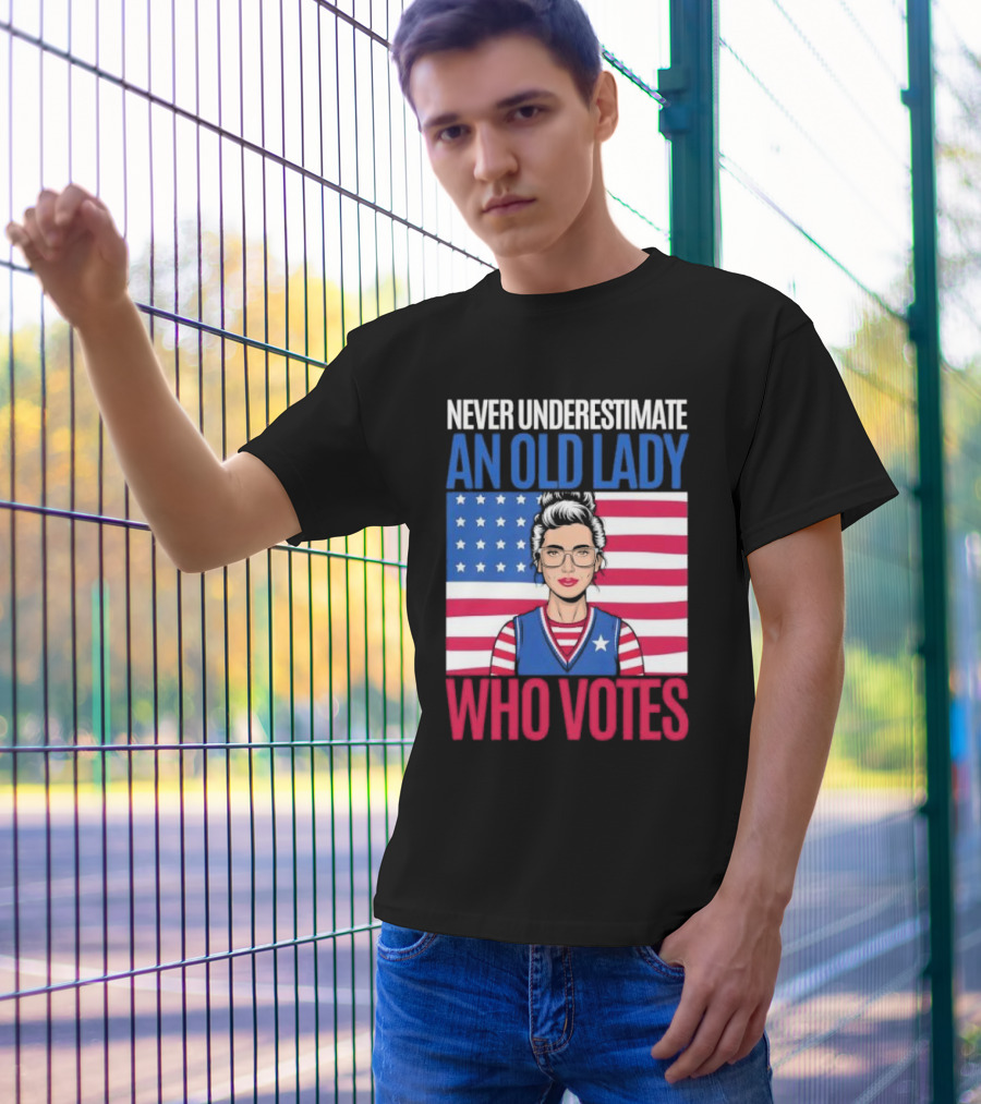 Never Underestimate An Old Lady Who Votes US Flag Iconic T-Shirt